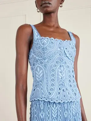 Charo Ruiz Ibiza Nereus Cropped Broderie Anglaise Cotton-blend Top