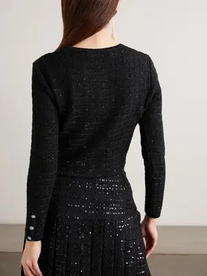 Alessandra Rich Cropped Embellished Knitted Cardigan
