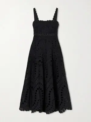 Charo Ruiz Ibiza Glimmer Scalloped Broderie Anglaise Cotton-blend Midi Dress - Black