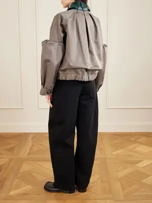 Sacai Pleated Leather-trimmed Cotton-twill Jacket - Brown