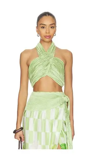 Verandah Plissé Halter Blouse - Sage