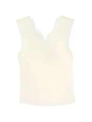 Patrizia Pepe Lace-detail V-neck Top - Neutrals