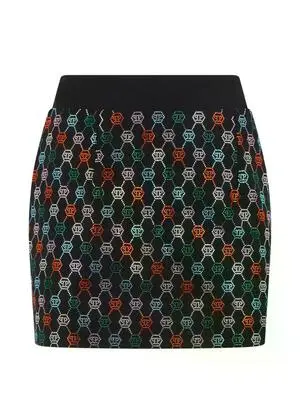 Philipp Plein Rhinestone Monogram Mini Skirt - Black