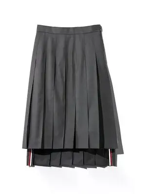 Thom Browne Pleated Midi Skirt With Signature Stripe Trim