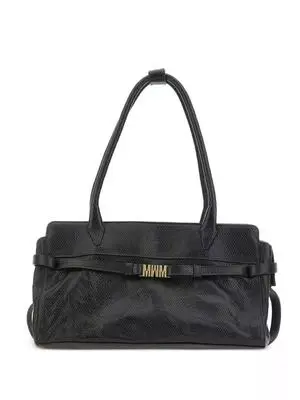 MANDELLI Crocodile Embossed Leather Shoulder Bag With Logo Embellishment - Black