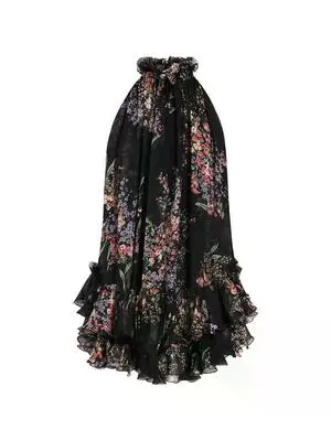 Dolce & Gabbana Ruffled Floral Mini Dress - Black