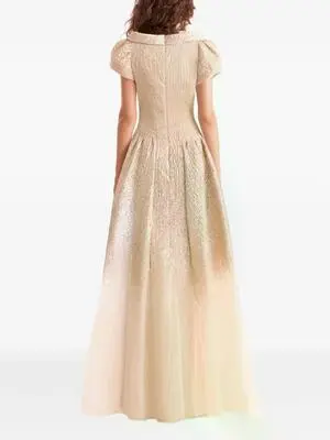 GEMY MAALOUF Puff-sleeve Maxi Dress With Sheer Detail - Neutrals