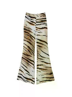 TWINSET Animal Print Twill Flared Trousers - Neutrals