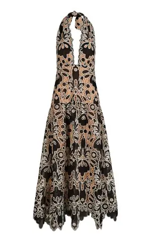 Johanna Ortiz Verso Luminoso Eyelet Maxi Halter Dress - Black,white