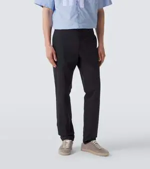 Moncler Cotton-blend Straight Leg Trousers - Blue