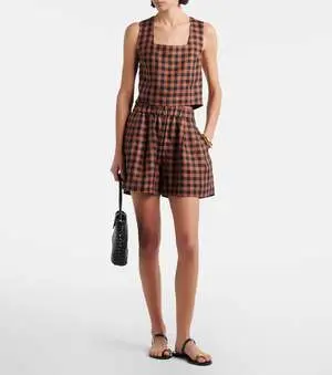 Asceno Checked Linen Shorts - Brown