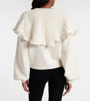 Chloé Ruffled Wool And Cashmere Cardigan - Beige