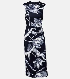 Erdem Draped Floral Jersey Midi Dress - Blue