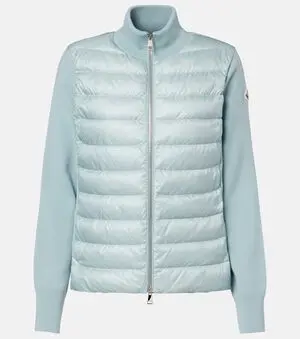 Moncler Down-paneled Virgin Wool Cardigan - Blue