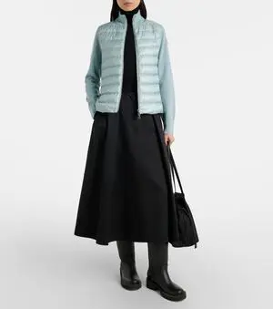 Moncler Down-paneled Virgin Wool Cardigan - Blue