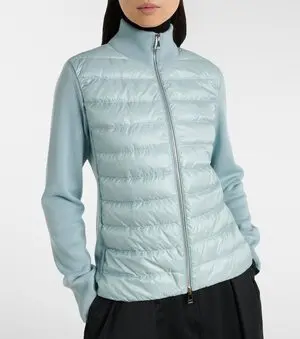 Moncler Down-paneled Virgin Wool Cardigan - Blue