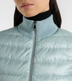 Moncler Down-paneled Virgin Wool Cardigan - Blue