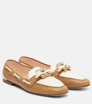 ROGER VIVIER Embellished Leather Boat Shoes - Beige