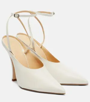 Magda Butrym Leather Pointed Open Toe Pumps With Buckle Ankle Strap - White
