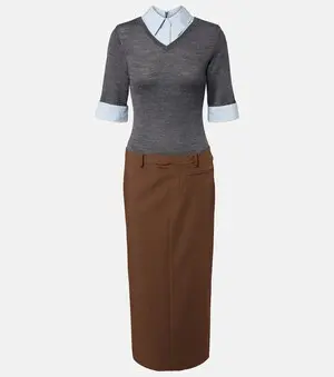 Staud Layered Wool-blend Midi Dress - Grey