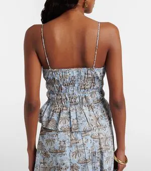 Staud Floral Ruched Cotton Top - Blue