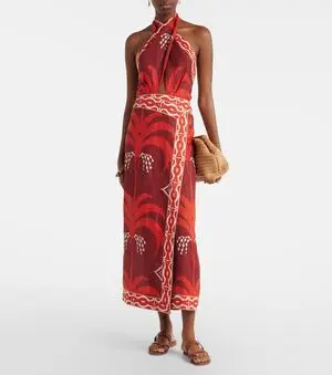 Johanna Ortiz Printed Open-back Linen Midi Dress