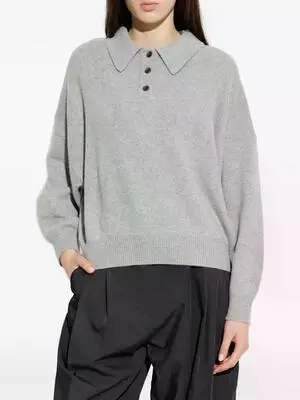 LISA YANG Etta Button Collared Knitted Top