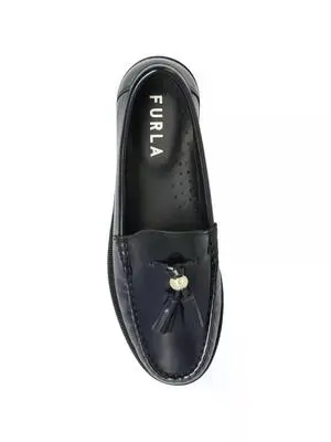 Furla Tassel Detail Leather Loafers - Black