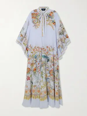 Etro Printed Silk Maxi Dress With Bow - Multi