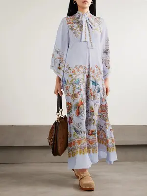 Etro Printed Silk Pussy-bow Maxi Dress