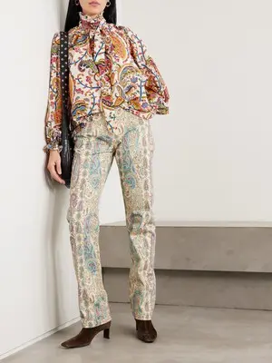 Etro Paisley-print Cotton And Silk-blend Blouse With Pussy-bow