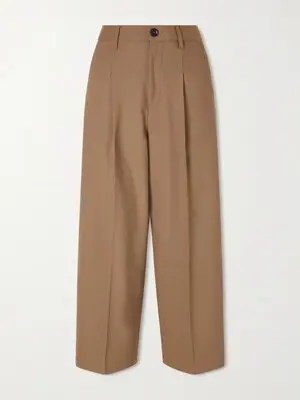 Maria Mcmanus Cropped Pleated Wool-blend Wide-leg Trousers - Brown