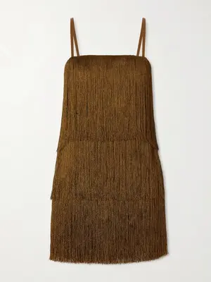 ESSE STUDIOS Cinca Tiered Fringed Satin Mini Dress - Brown