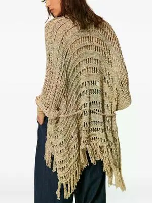 TWINSET Knitted Fringed Poncho With Self-tie Belt