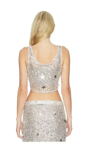 LESLIE AMON Metallic Sequined Crop Top