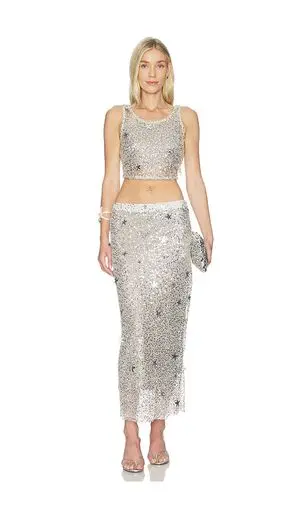 LESLIE AMON Metallic Sequined Crop Top
