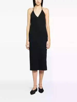 JIL SANDER Sleeveless Midi Dress With V-neck And Rear Slit - Black