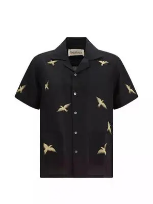 BAZISZT Bird-embroidered Pocket Shirt - Black