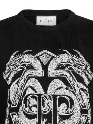 Philipp Plein Graphic-embroidered Round-neck Sweater - Black