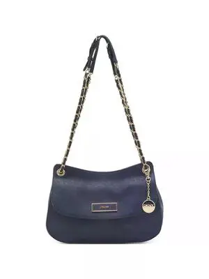 Dkny Leather Shoulder Bag With Chain Strap - Blue