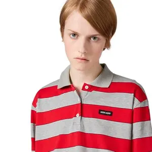 Miu Miu Striped Jersey Long Sleeve Polo Shirt