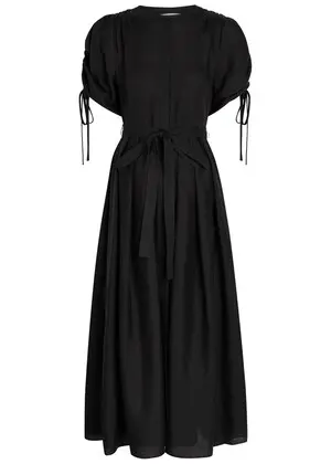 Gabriela Hearst Linnea Belted Linen Midi Dress - Black