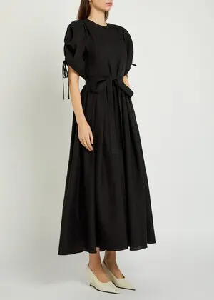 Gabriela Hearst Linnea Belted Linen Midi Dress - Black