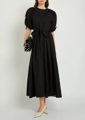 Gabriela Hearst Linnea Belted Linen Midi Dress - Black