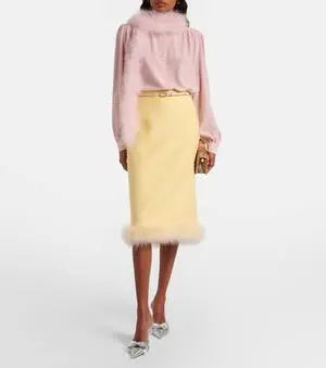 Valentino Garavani Crepe Couture Feather-trimmed Pencil Skirt - Yellow