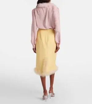 Valentino Garavani Crepe Couture Feather-trimmed Pencil Skirt - Yellow