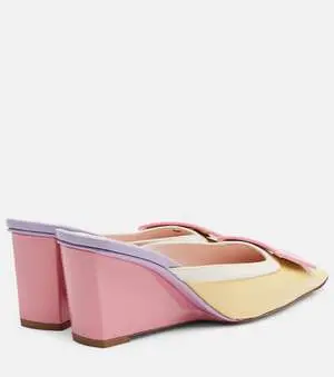 ROGER VIVIER Belle Vivier Patent Leather Wedge Mules - Multicoloured