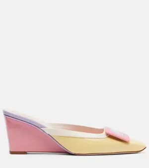 ROGER VIVIER Belle Vivier Patent Leather Wedge Mules - Multicoloured