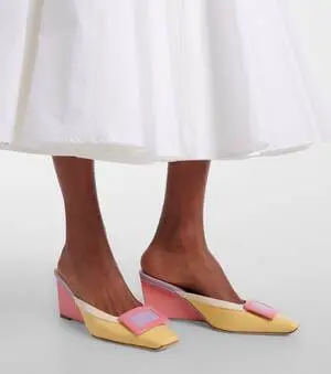 ROGER VIVIER Belle Vivier Patent Leather Wedge Mules - Multicoloured
