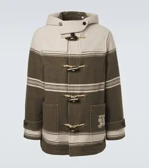 Burberry Striped Wool And Cotton-blend Duffle Coat - Green